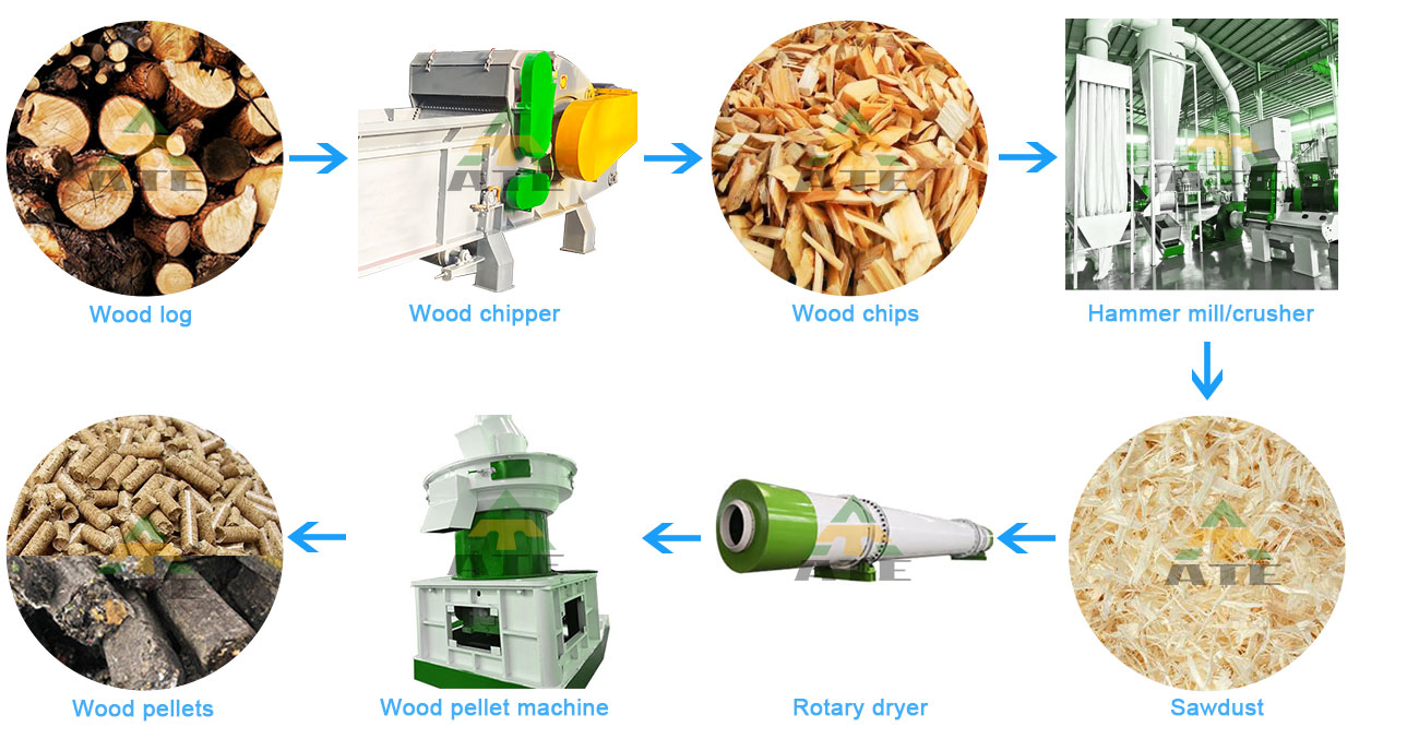Main Process to Press Wood Pellets